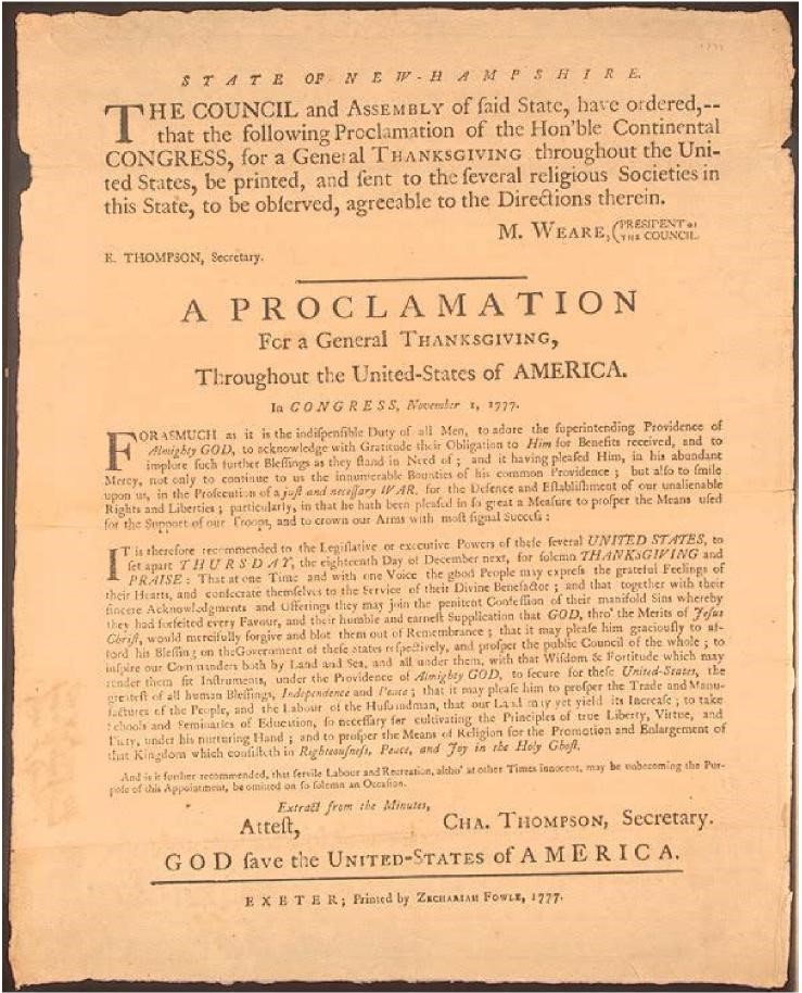 Thoughts of our nation’s first Thanksgiving–Dec. 18, 1777–as we wrap up ...